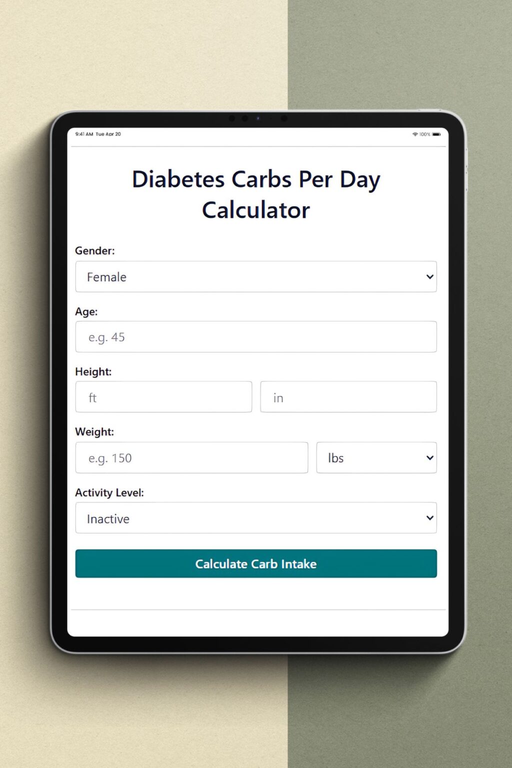Diabetes Carbs Per Day Calculator For Daily Intake